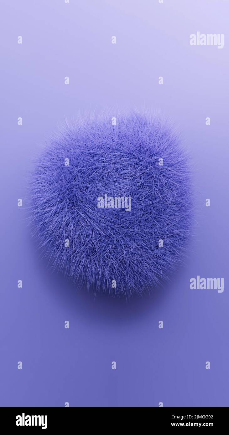 A 3D render of a purple fluffy textured object on a purple background ...