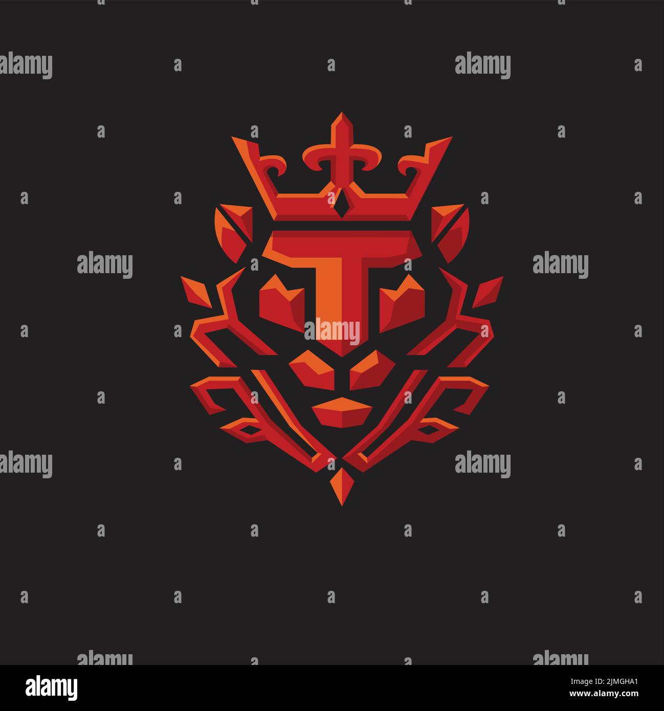 A vector design icon of a red lion with a crown geometric tech logo on ...