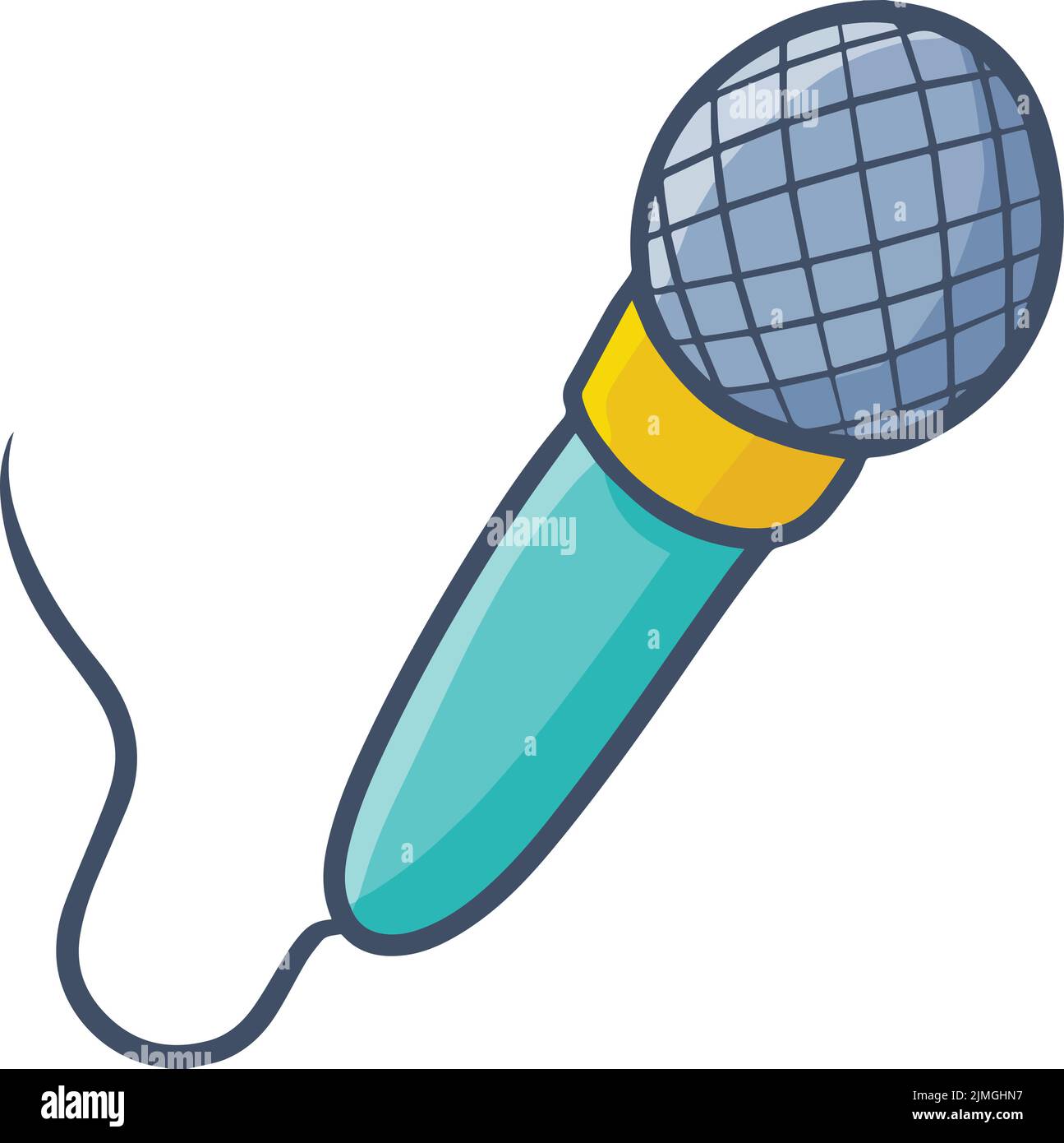A vector illustration of a blue microphone on the white background ...