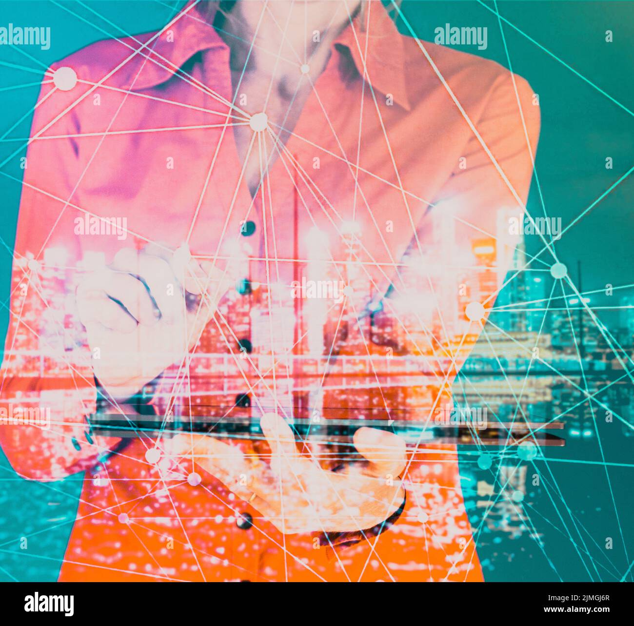 5G and Smart technology in modern city communication with graphic ...