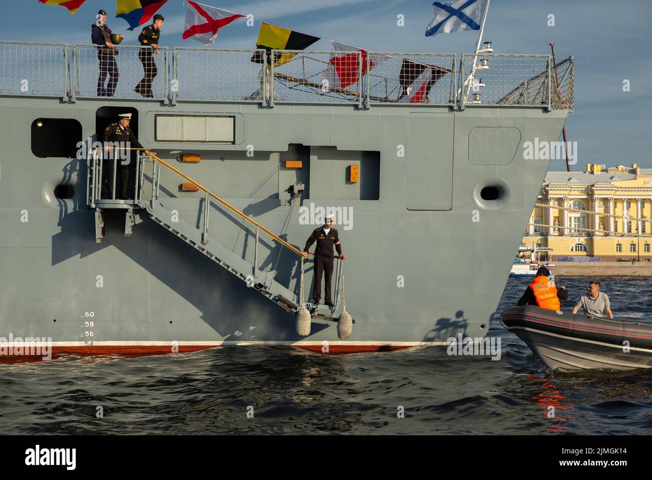 Russia, St. Petersburg, 27 July 2019: The warship Admiral of fleet ...