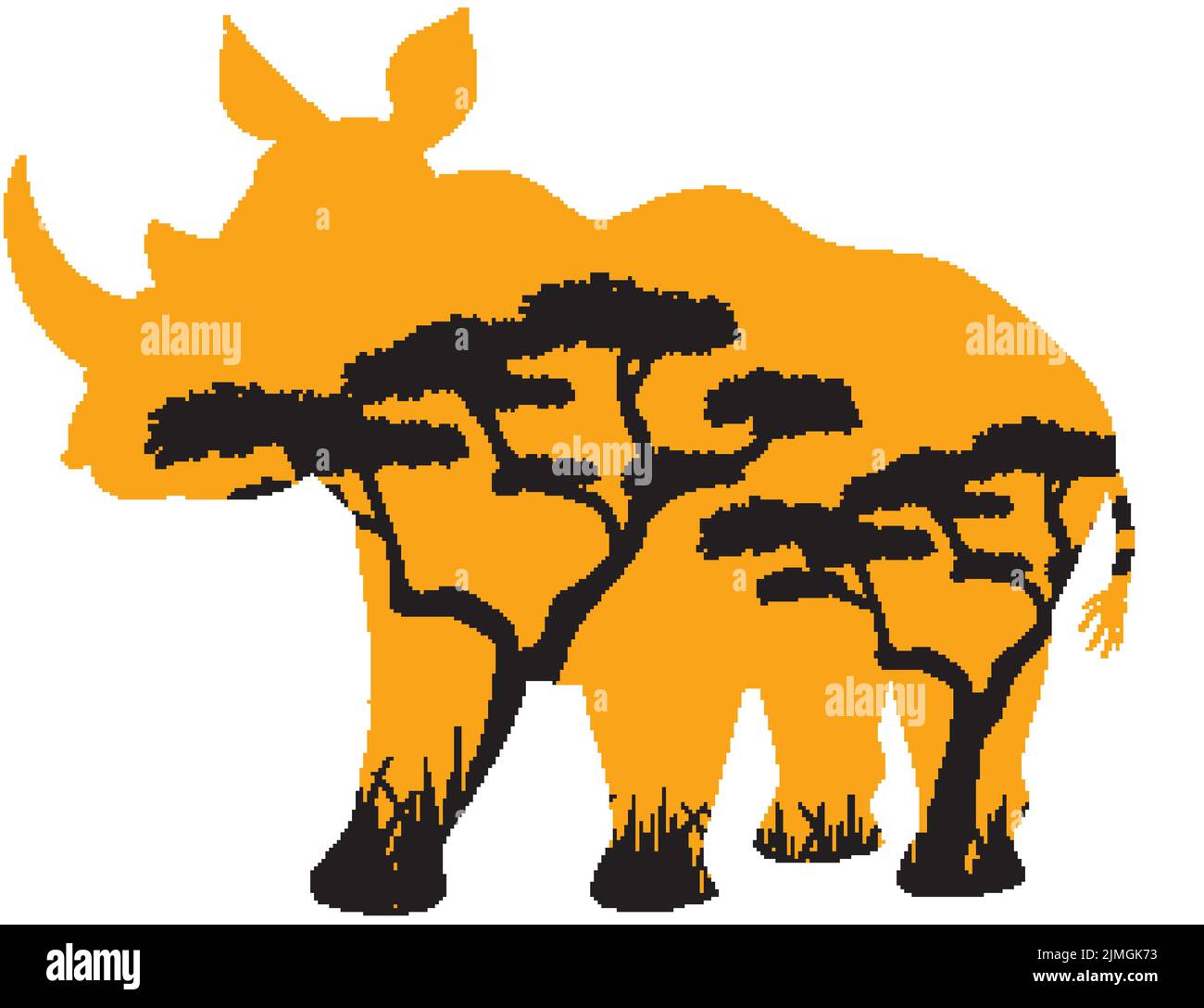 Silhouette rhinosaurus with tree illustration Stock Vector Image & Art ...