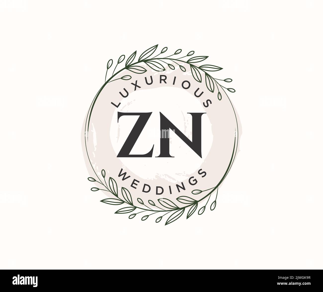 ZN Initials letter Wedding monogram logos template, hand drawn modern minimalistic and floral ...
