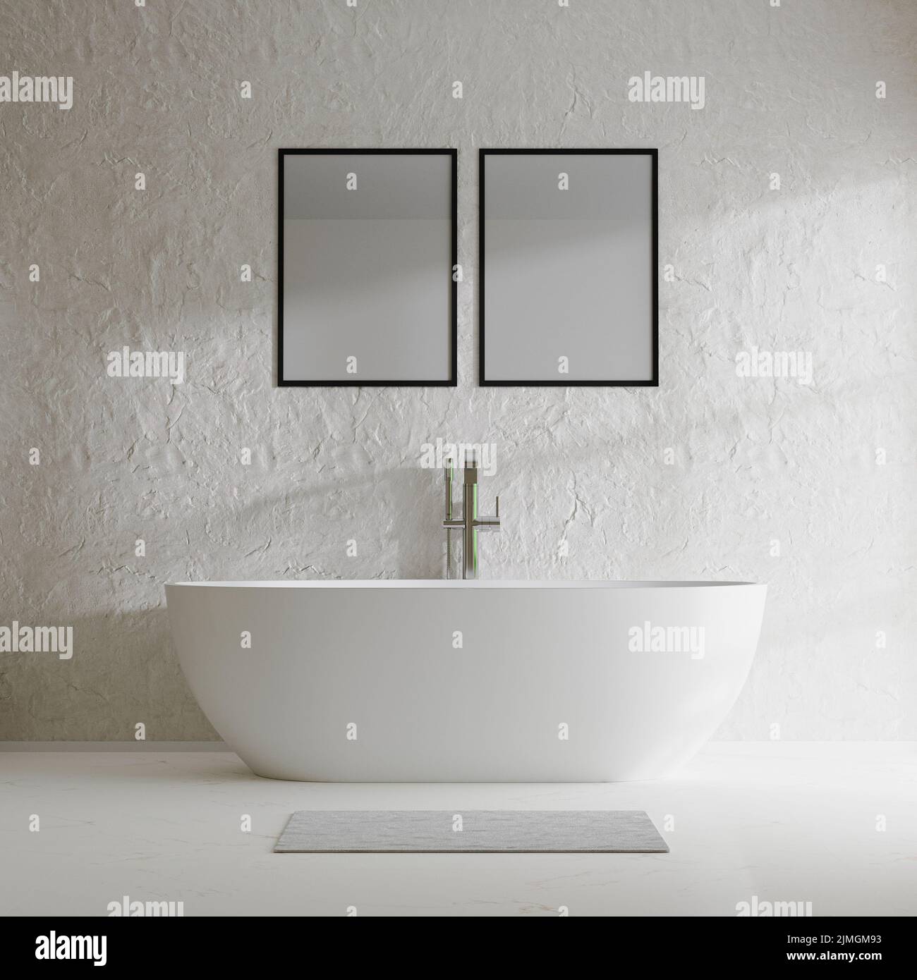 Poster frame mock up in modern bathroom with bathtub and decorative ...
