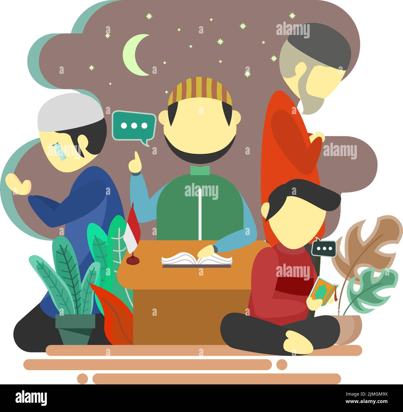 A digital vector illustration of an Islam themed background with people ...
