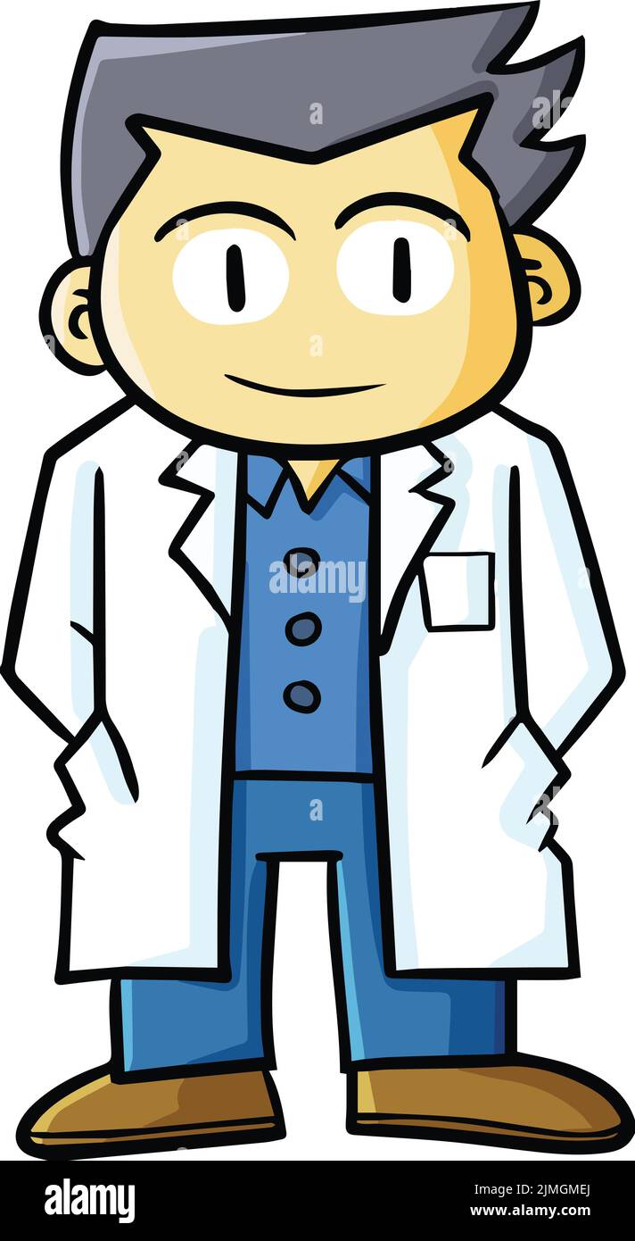 A vector of funny doctor standing and smiling isolated on white ...