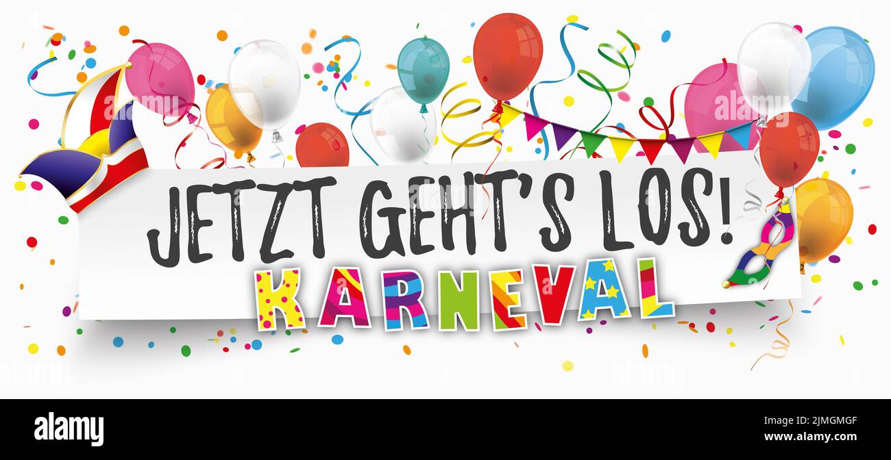 Jetzt Gehts Los Karneval Paper Banner Balloons Jesters Cap Stock Photo ...