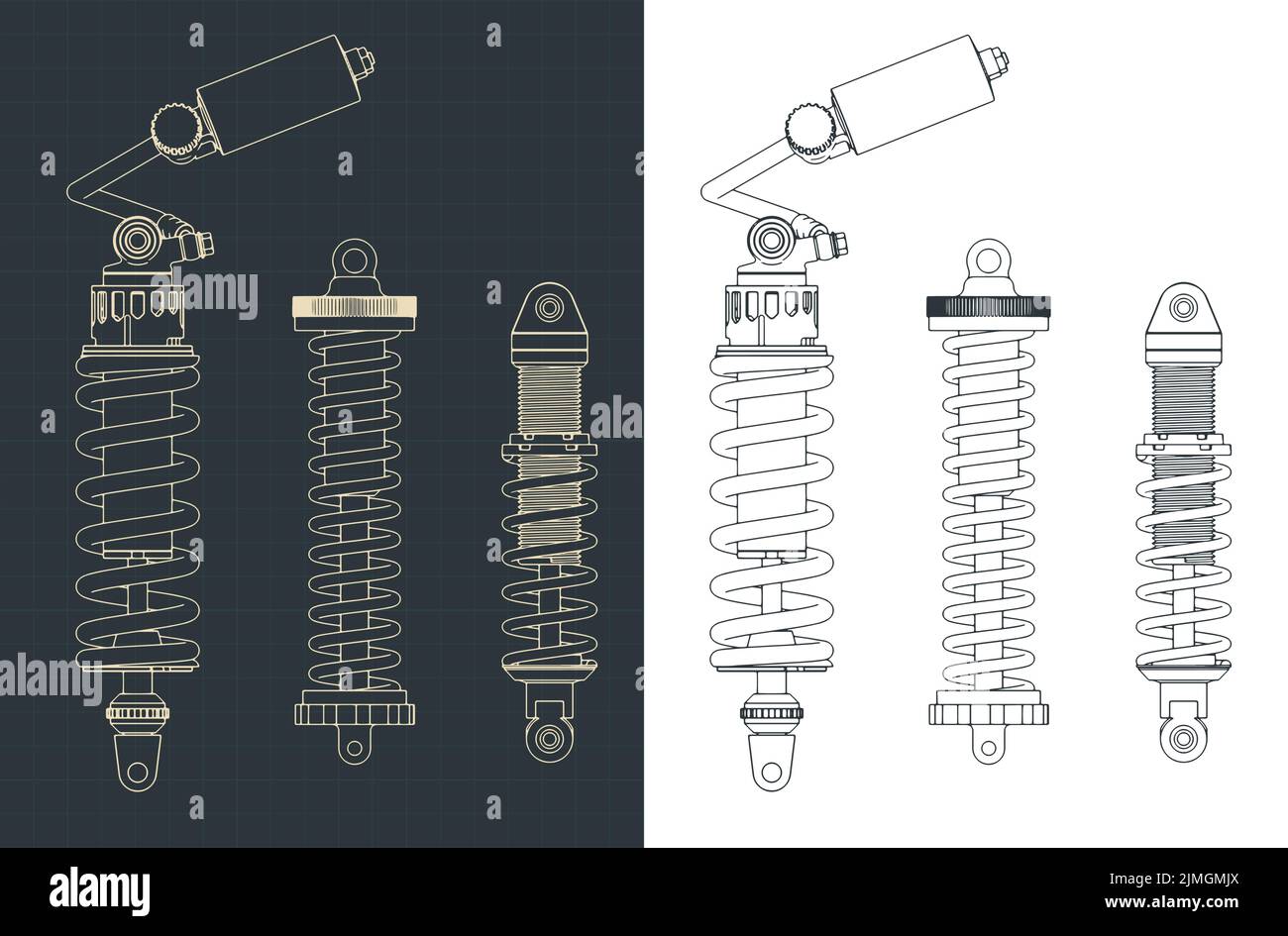 Stylized vector illustration of blueprints of shock absorber mini set ...