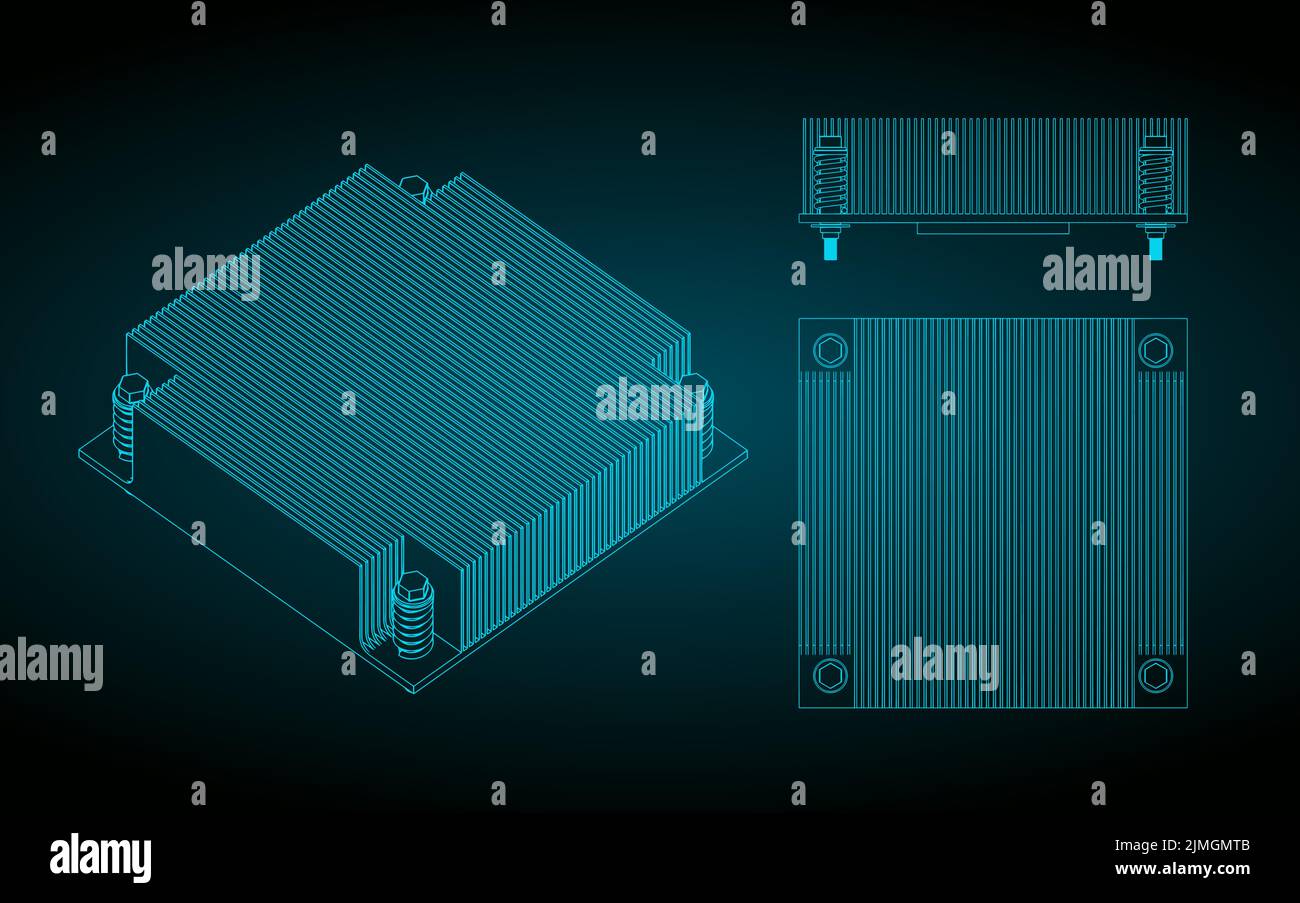 Stylized vector illustration of blueprints of server CPU cooler Stock ...