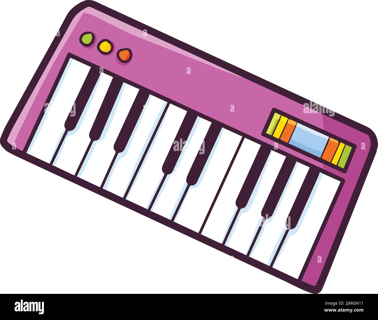 A vector illustration of a pink cartoon synthesizer on the white ...