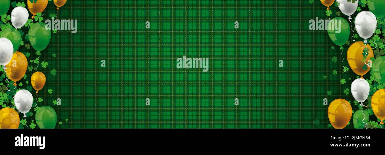 Green Irish Tartan Pattern Shamrock Balloons Header Stock Photo - Alamy