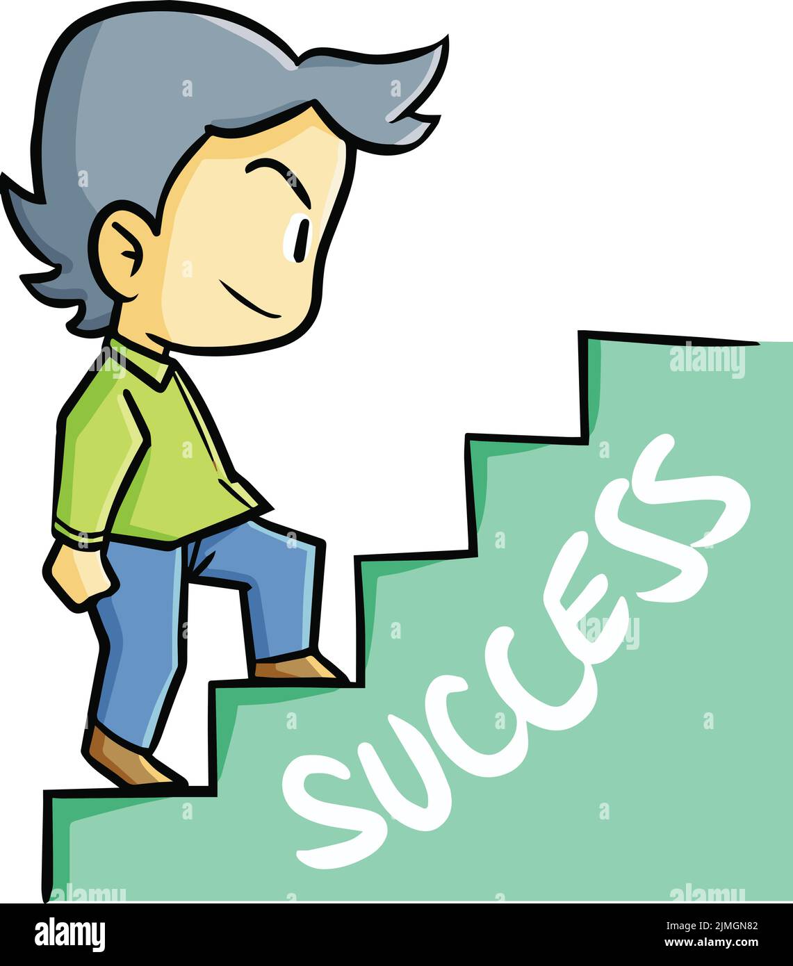 A vector illustration of a little guy climbing the stairs with the word ...