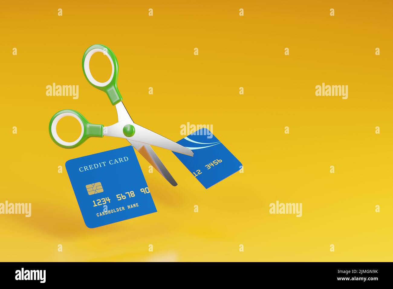 Scissors cutting a credit card with copy space. 3d illustration Stock ...