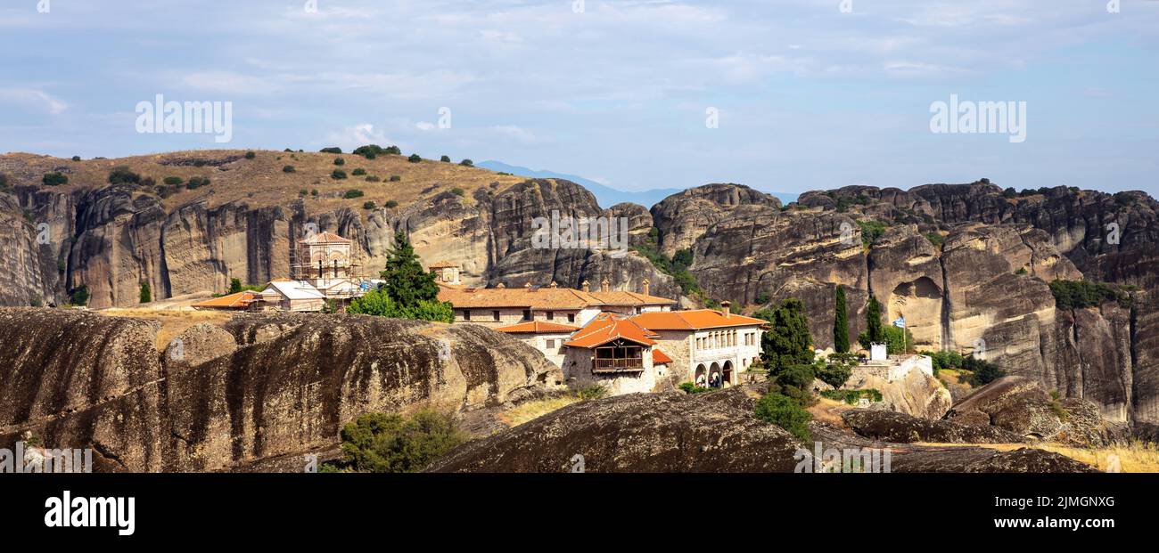 Meteora Greece Holy Trinity Agia Trias Monastery. Blue sky over ...