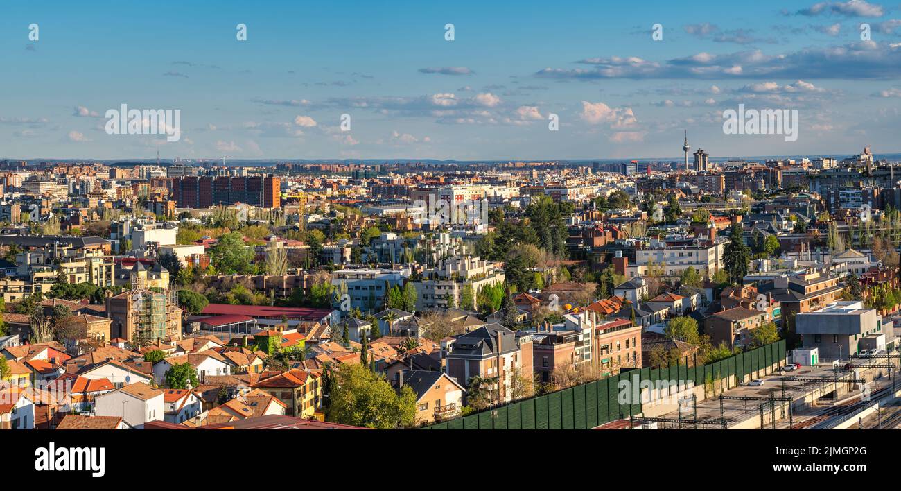 Madrid Spain, high angle view panorama city skyline at residential ...