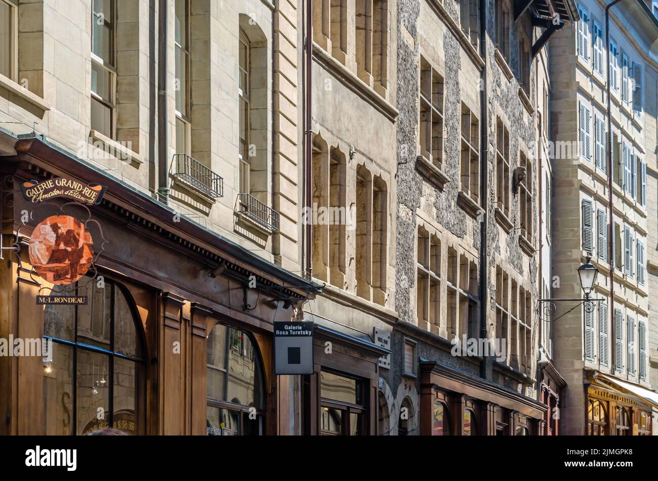 GENEVA, SWITZERLAND - SEPTEMBER 4, 2013: Architecture in the old town ...