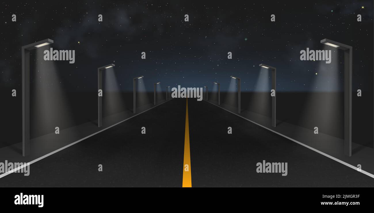 Highway road or city street with street lights at night. Vector ...