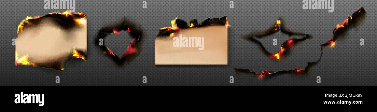 Burn craft paper borders, brown burnt pages with smoldering fire on ...