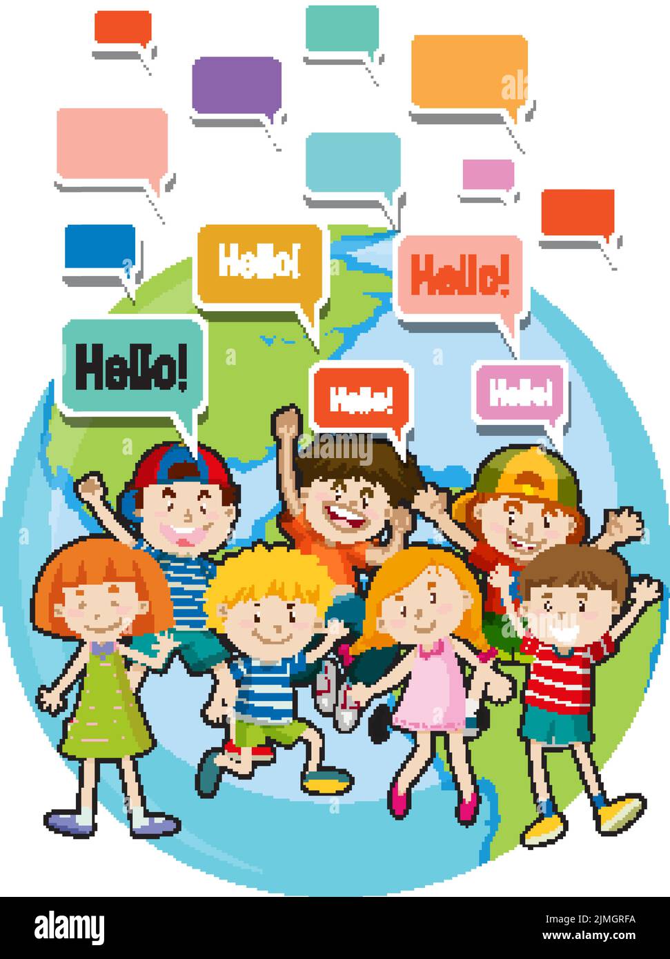 Hello speech bubbles with cartoon character illustration Stock Vector ...