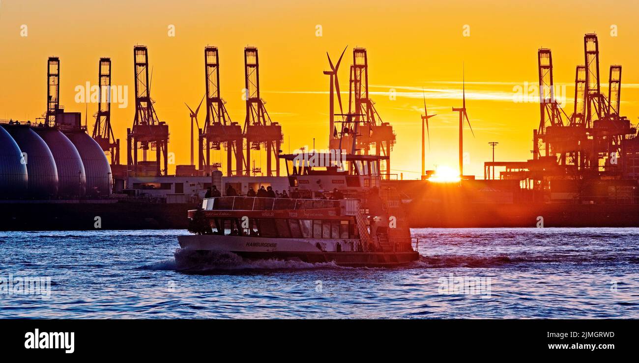 Excursion ship in front of loading cranes at the container terminal at ...