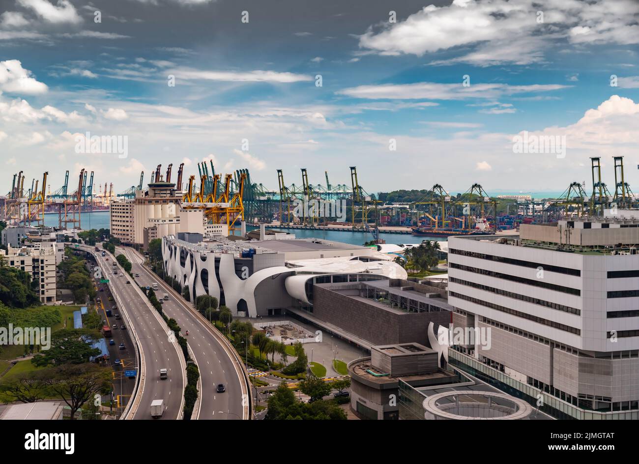 The huge busiest logistic port in Singapore, plenty of cranes to move ...