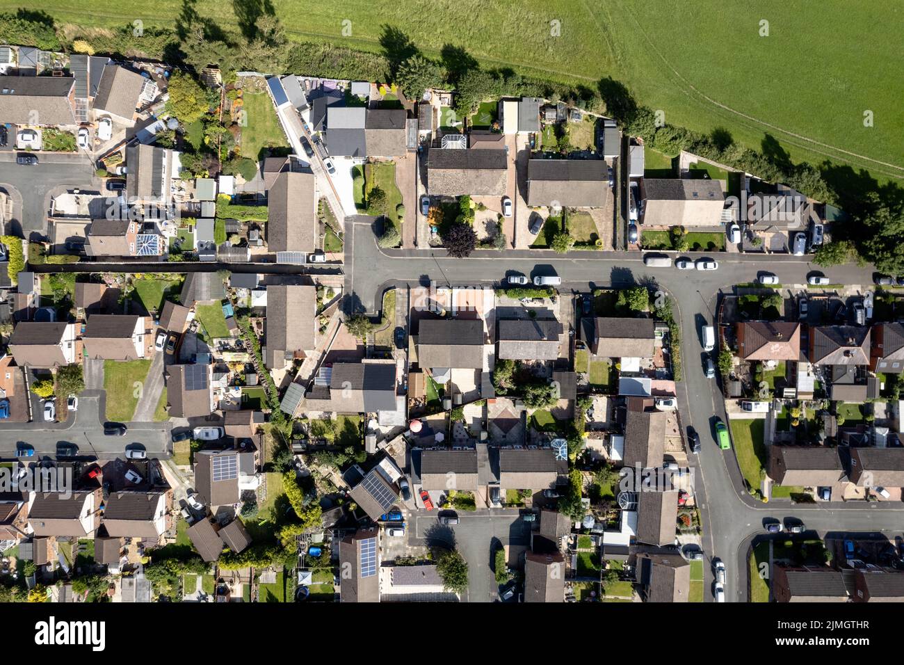 Aerial Houses Residential British England Drone Above View Summer Blue ...