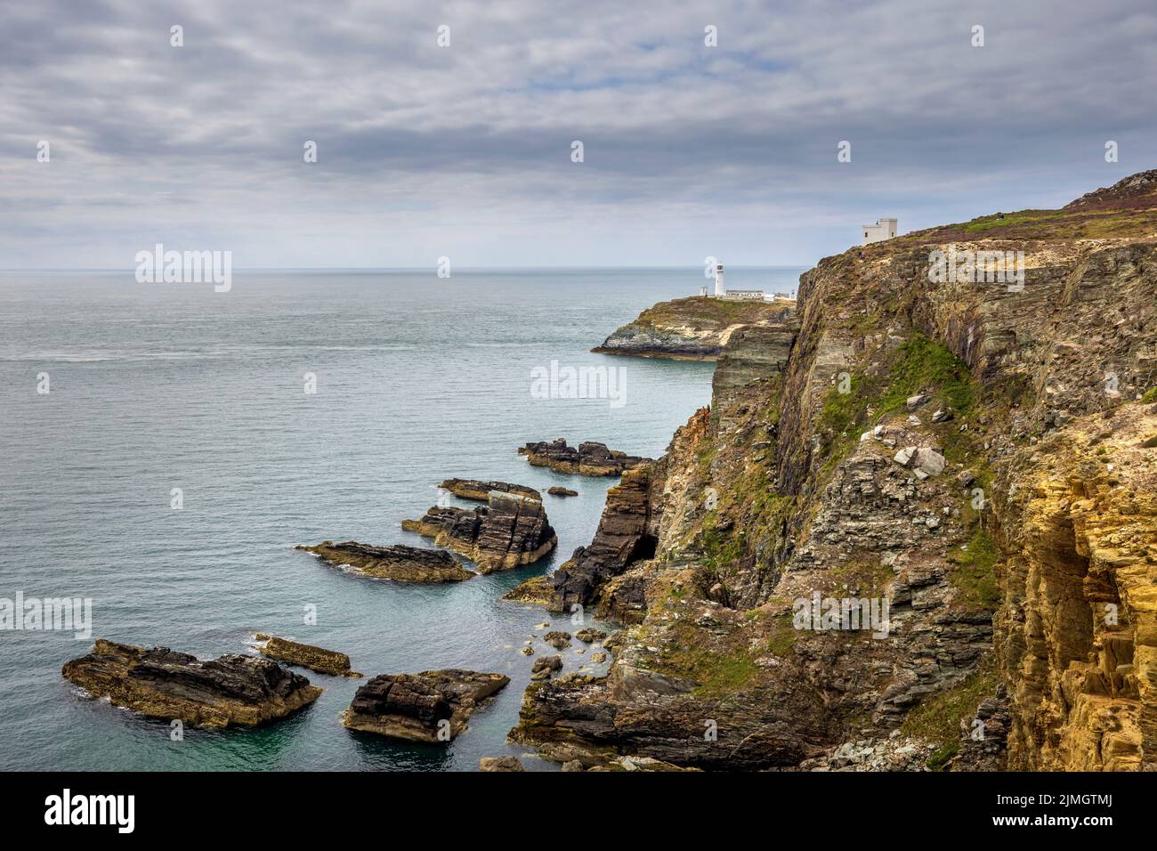 The South Stack cliffs with the Lighthouse and Elin’s Tower in the ...