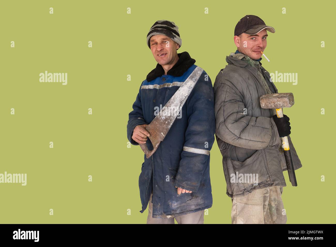 Two bad unskilled builder workers Stock Photo - Alamy