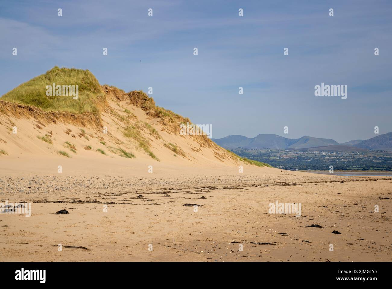 The sand dunes of Newborough Warren and Snowdonia Mountains, Isle of ...