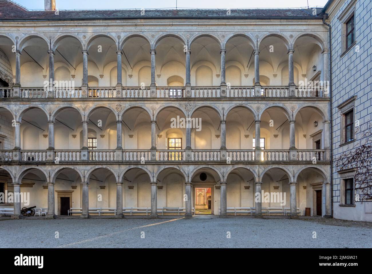 Arcade in Castle Jindrichuv Hradec castle in Czech Republic Stock Photo ...