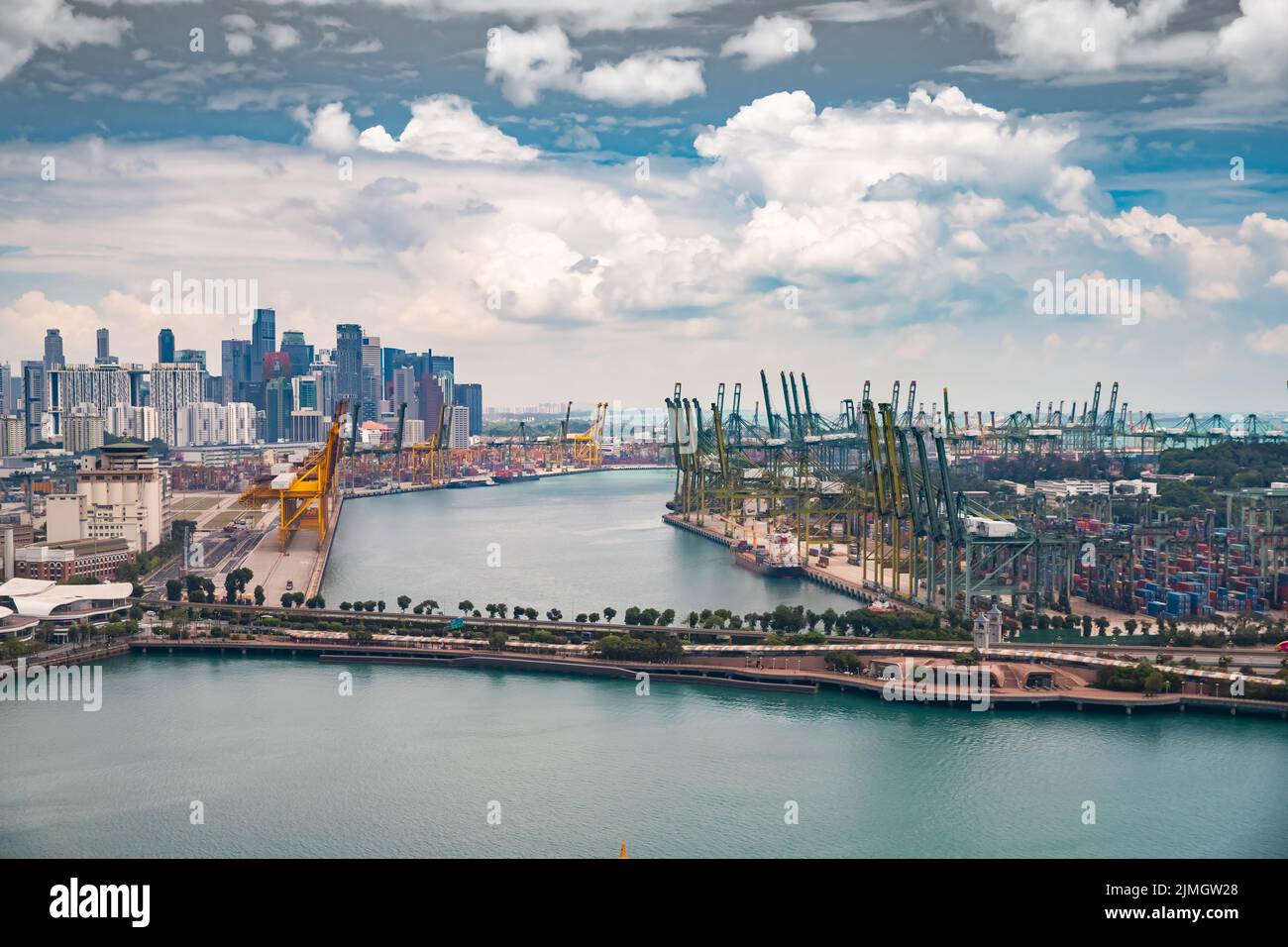 The huge busiest logistic port in Singapore, plenty of cranes to move ...