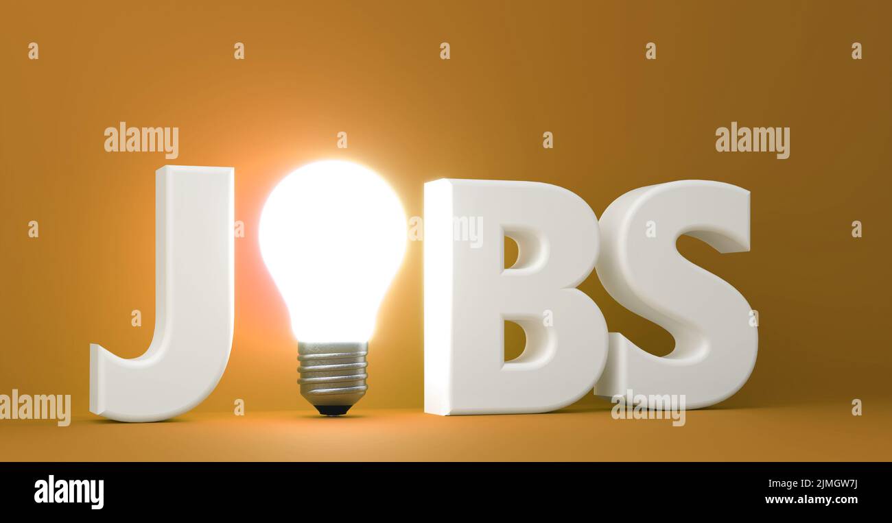 Business jobs symbol as concept with light bulb - 3D Illustration Stock ...