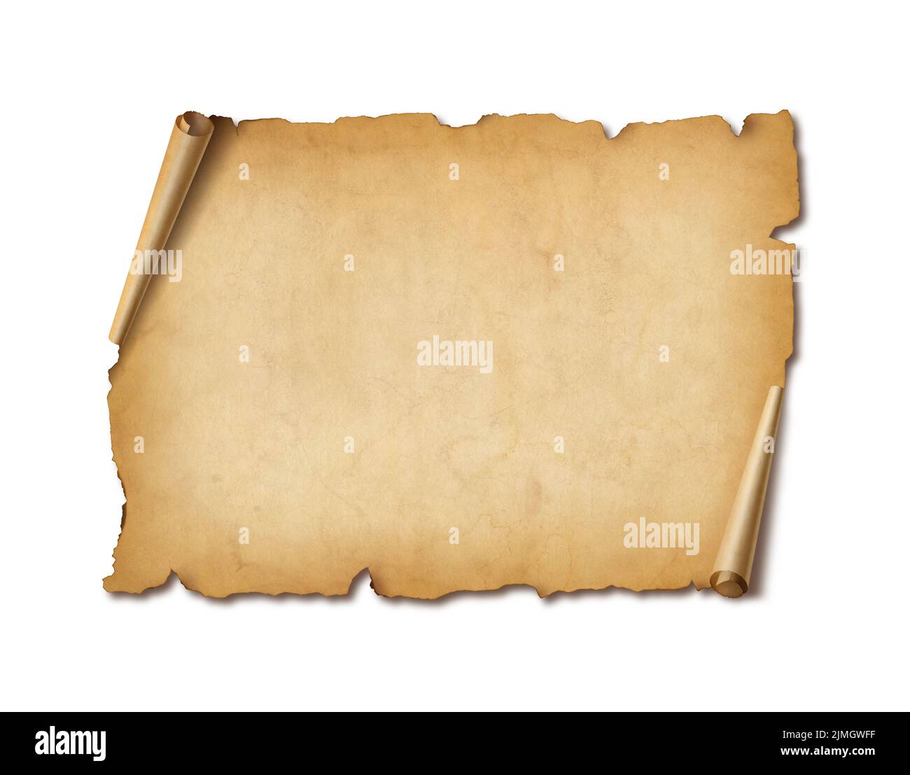 Old mediaeval paper sheet. Horizontal parchment scroll isolated on ...