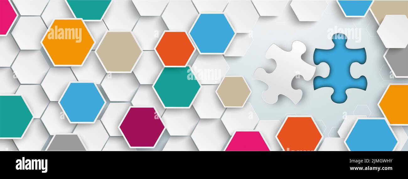 Hexagon Structure Paper Puzzle Hole Gray Header Stock Photo - Alamy