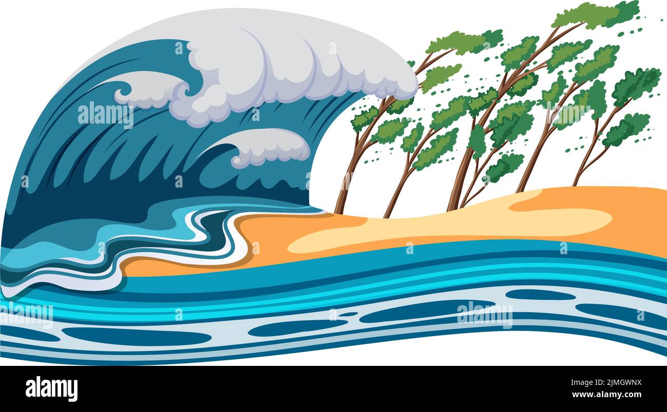 Tsunami ocean wave scene illustration Stock Vector Image & Art - Alamy