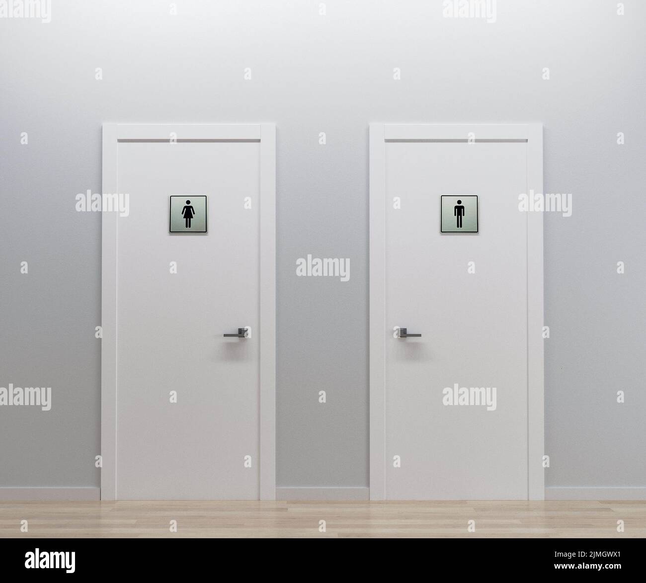 Restroom doors men and women, WC doors, 3d render Stock Photo - Alamy