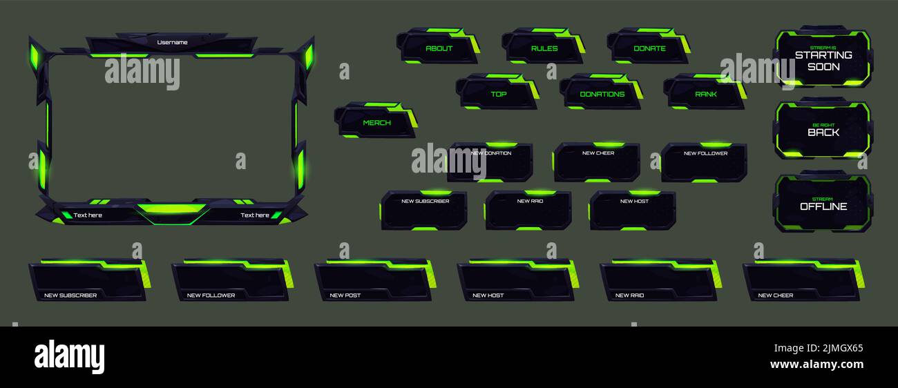 Game live video stream interface elements in futuristic style. Vector ...
