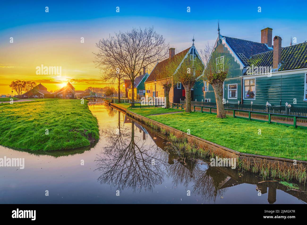 Amsterdam Netherlands, Sunrise landscape of Dutch Windmill and ...