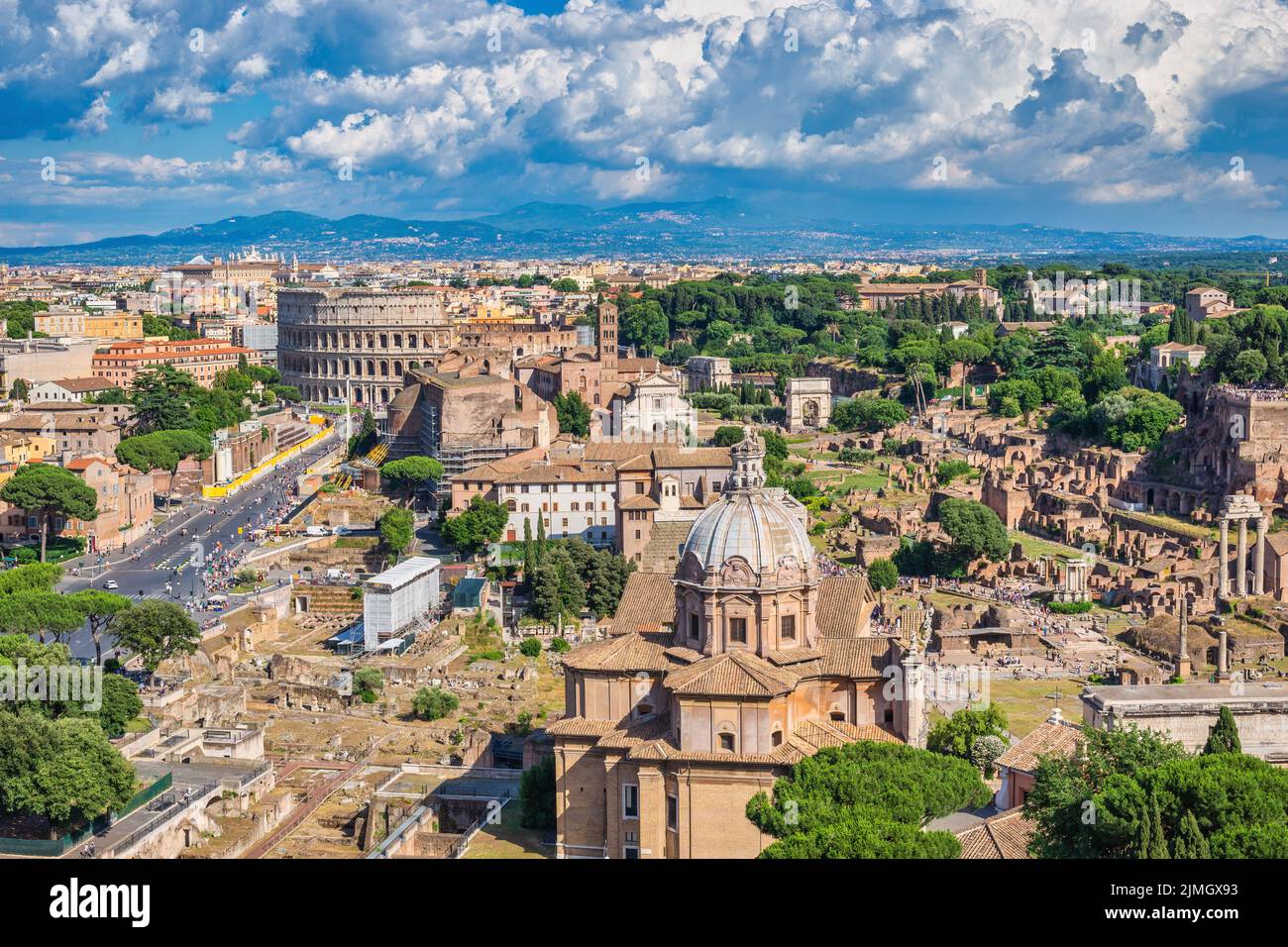 Rome Italy, high angle view city skyline at Roman Forum and Rome ...