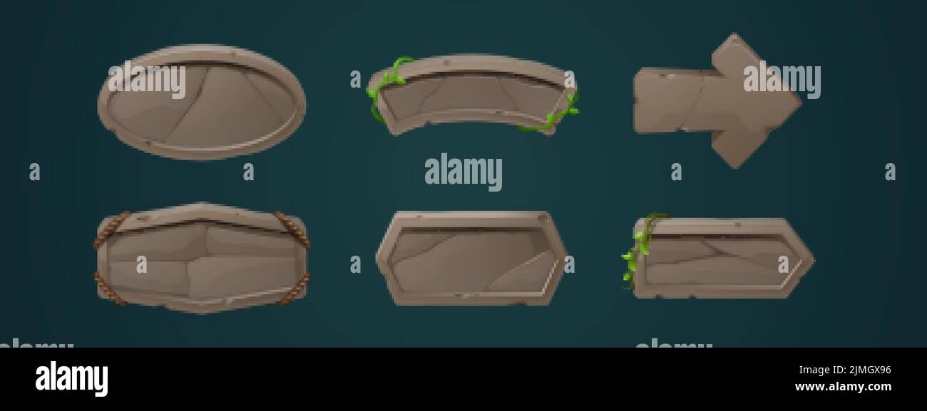 Ancient stone signboards, rock tablets different shapes for game ui ...