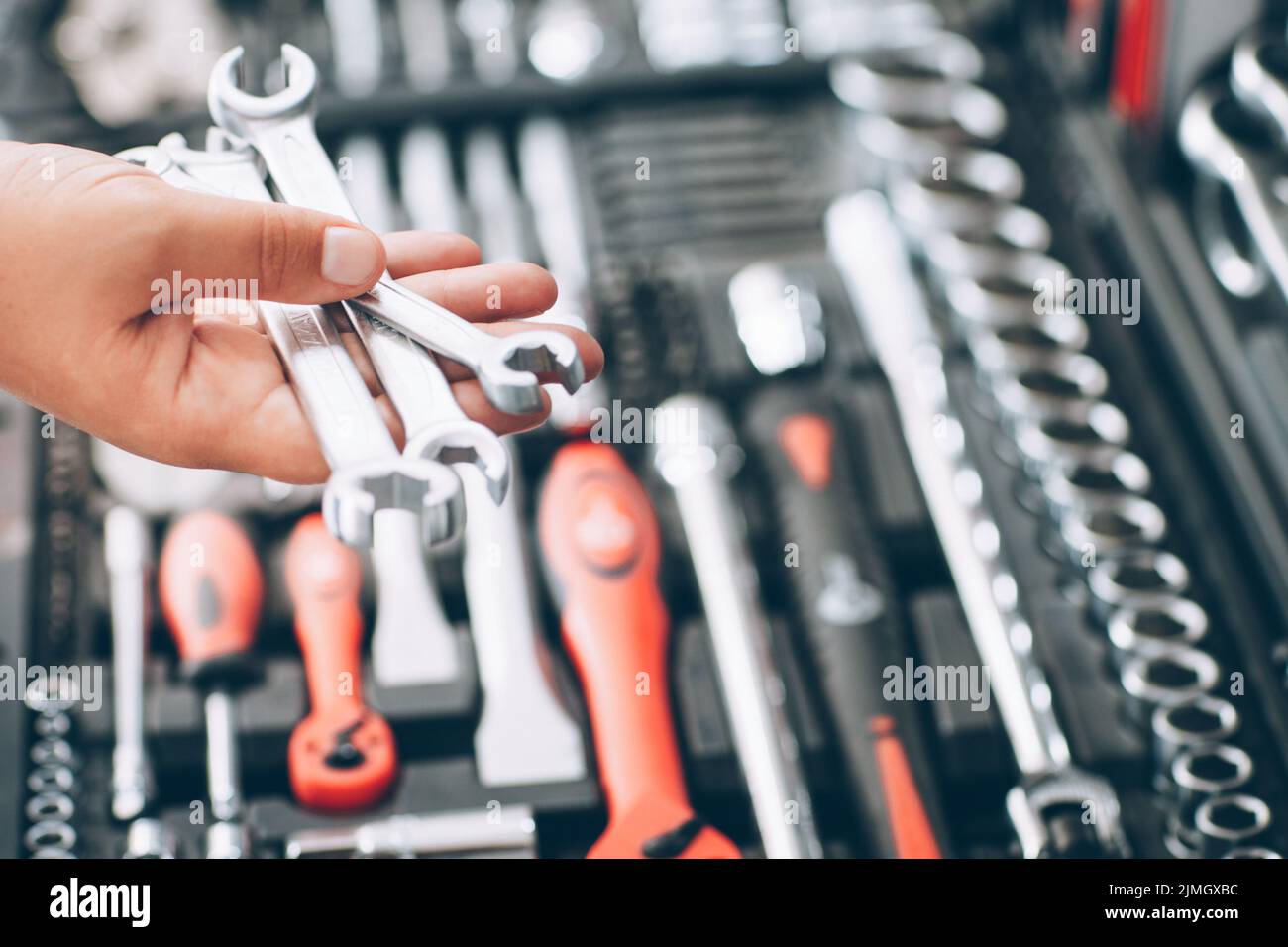 engineer tool retail handyman choosing instruments Stock Photo - Alamy