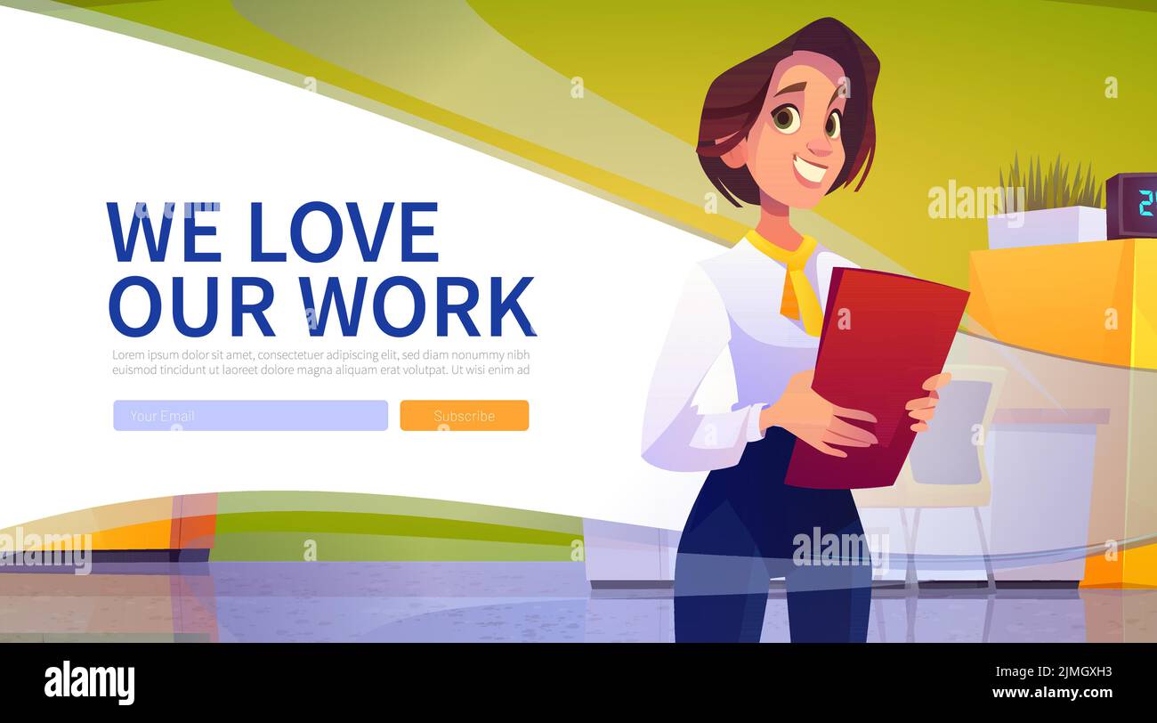 Bank office banner with woman clerk, cashier or credit consultant ...