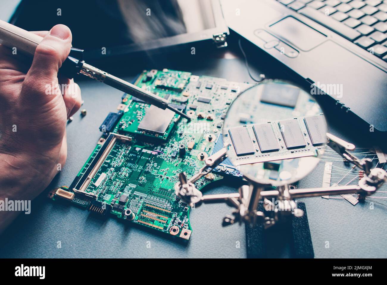pcb layout repairing technician soldering laptop Stock Photo - Alamy