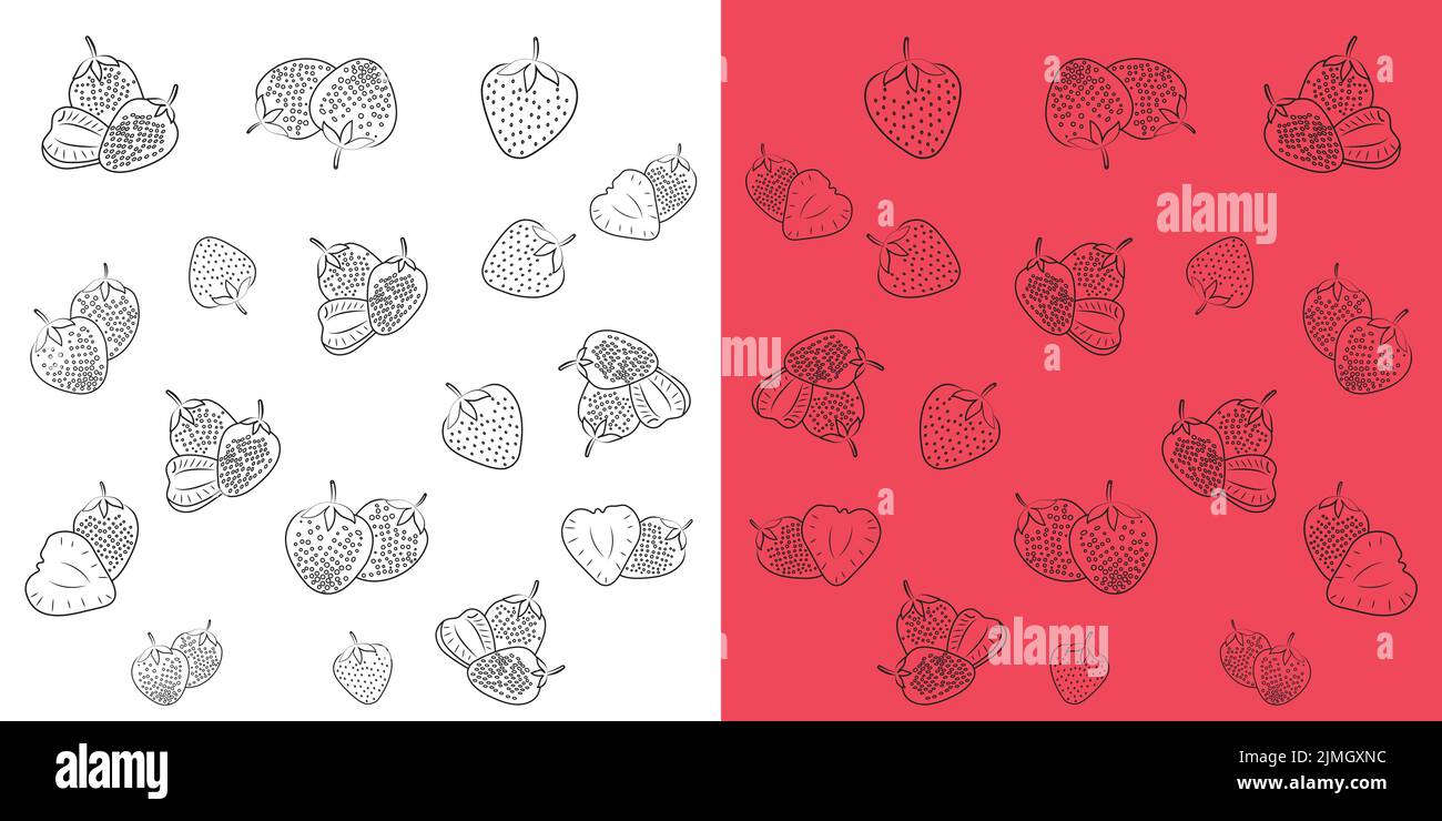 Strawberry vector outline doodle pattern. Vector sketch illustration on ...