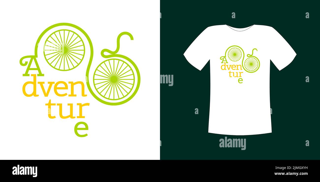 A t-shirt design vector, with two wheels and "adventure" text in ...