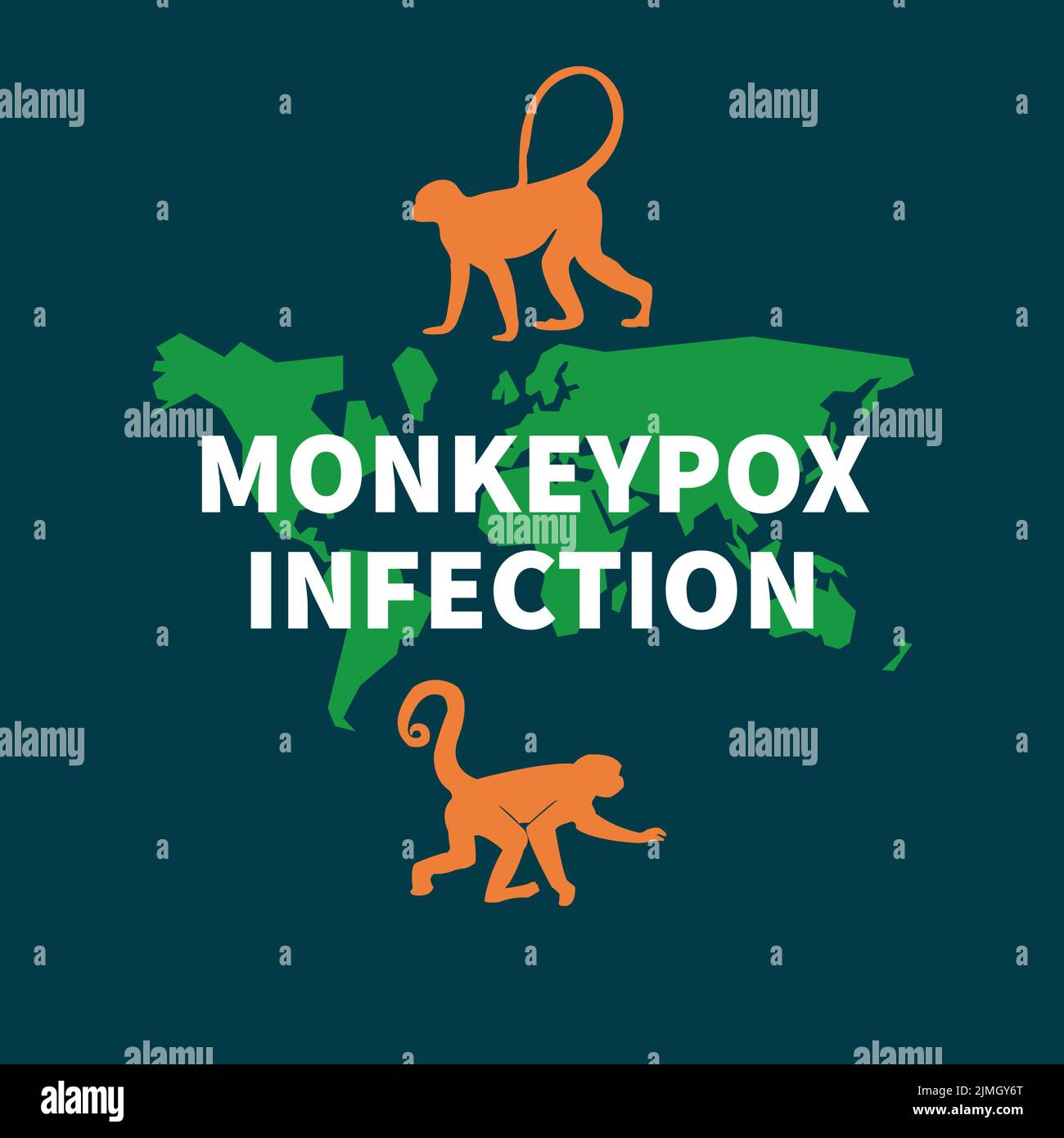 A monkeypox infection illustration icon with world map and monkeys on ...
