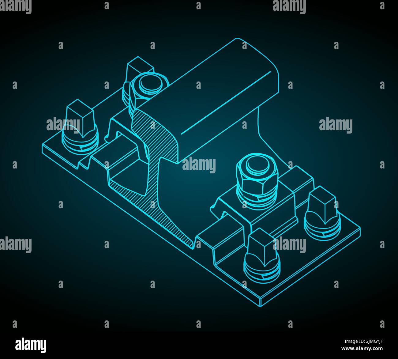 Stylized vector illustrations of isometric drawings of clamp rail ...