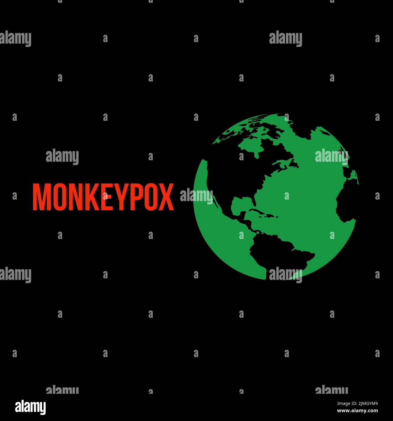 A monkeypox infection illustration icon with globe on black background ...