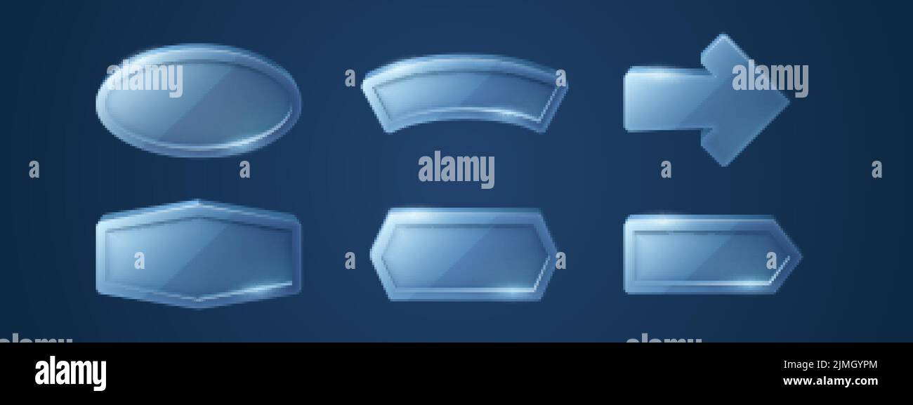 Game glass buttons, cartoon menu interface, glossy textured blocks with ...