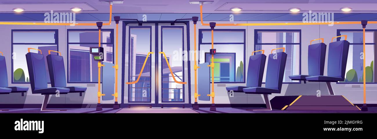 Empty bus on bus stop or station on city street. Vector cartoon ...